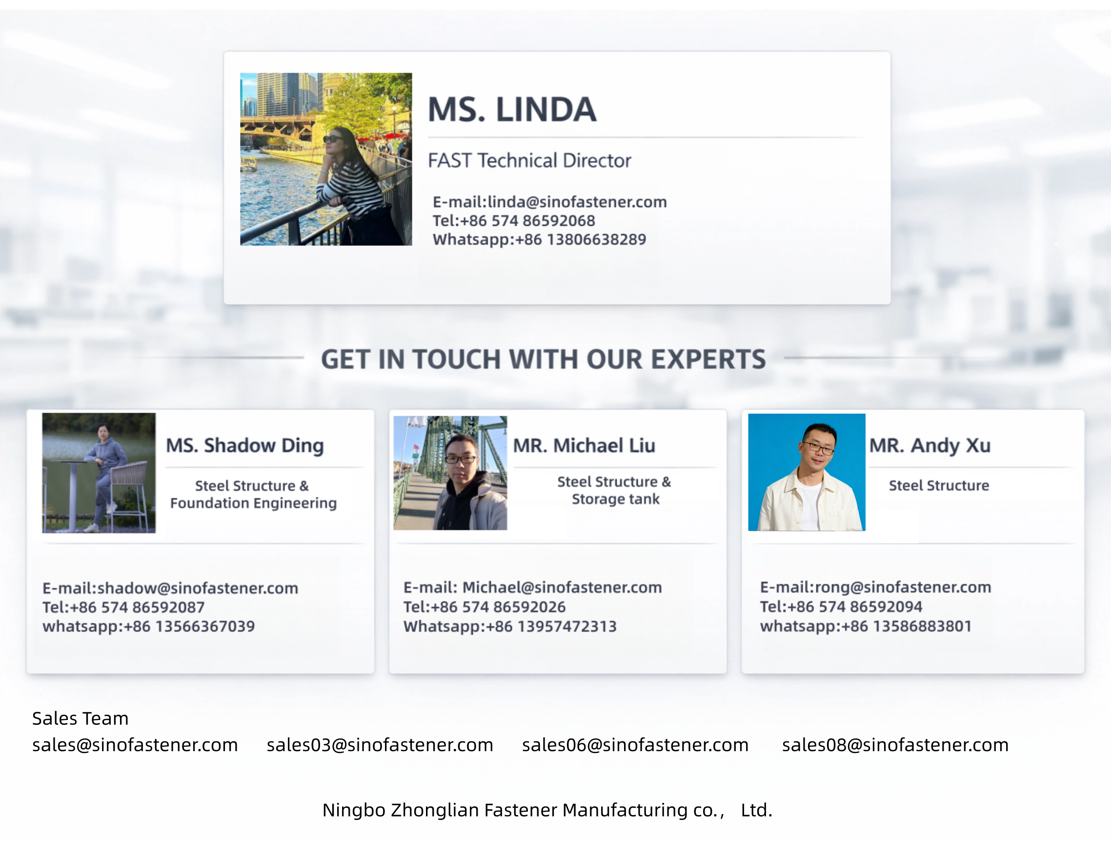 Contact Us-Bolt & Fastener Manufacturer in Ningbo, China | Sino Fastener